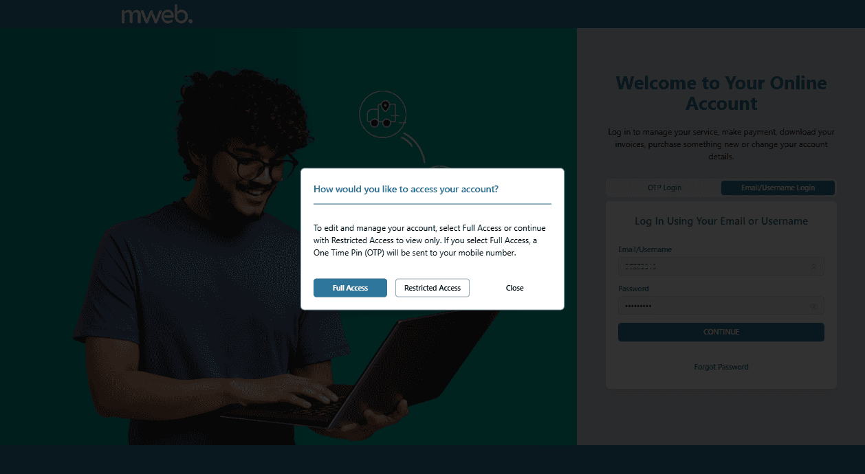 How to log Into Your Mweb Account on our Website