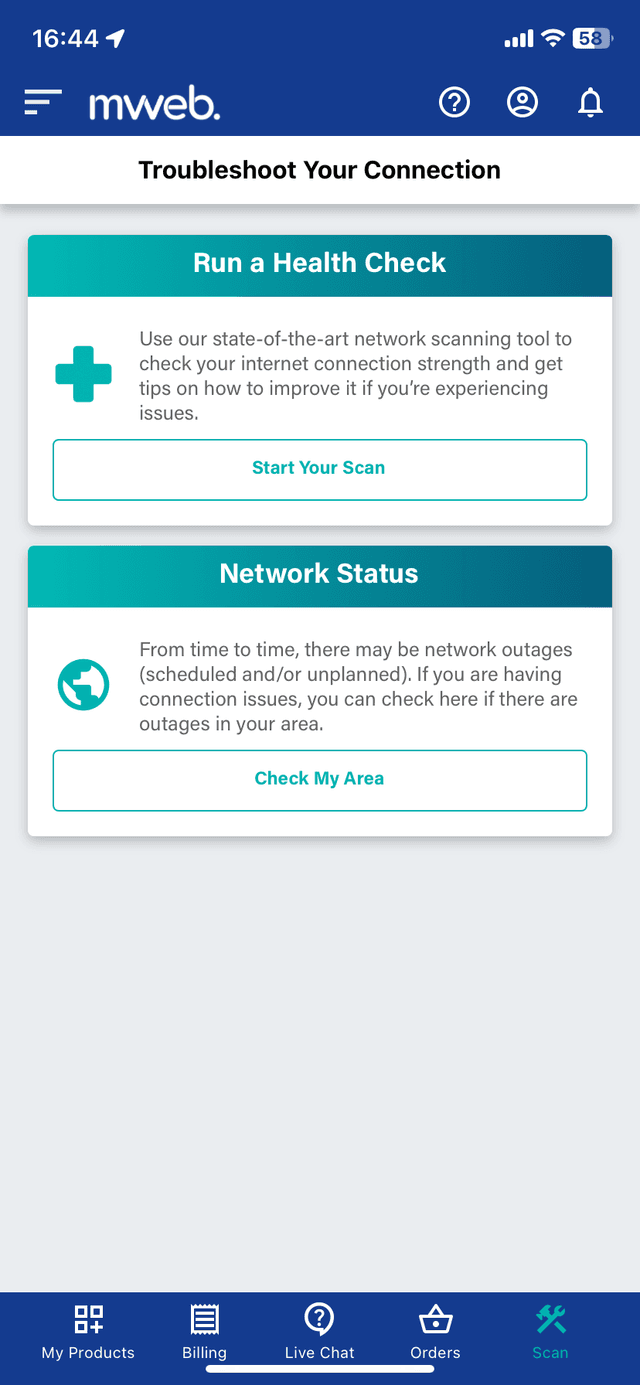 How to Use the Scan Feature in the Mweb App to Troubleshoot Network Issues
