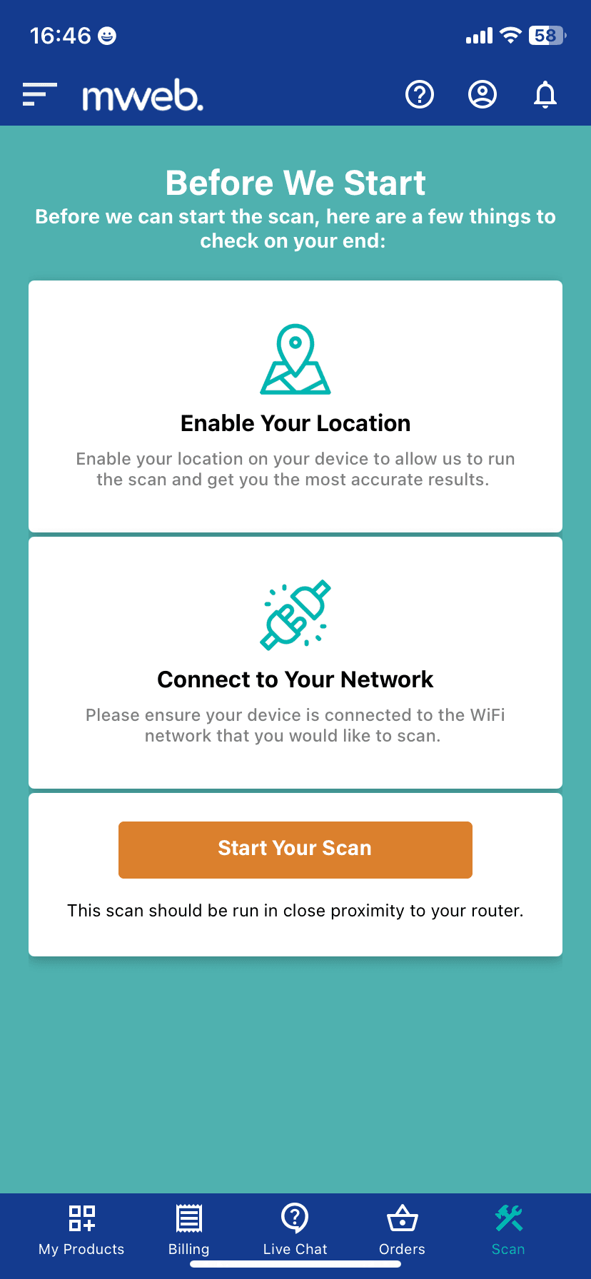 How to Use the Scan Feature in the Mweb App to Troubleshoot Network Issues